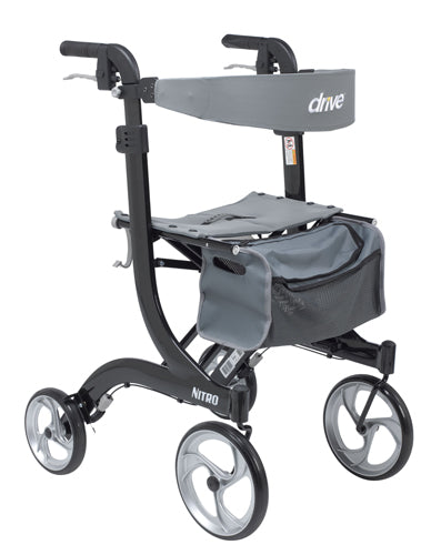 Nitro Aluminum Rollator Black Tall Height w/10 Casters – US MedResources